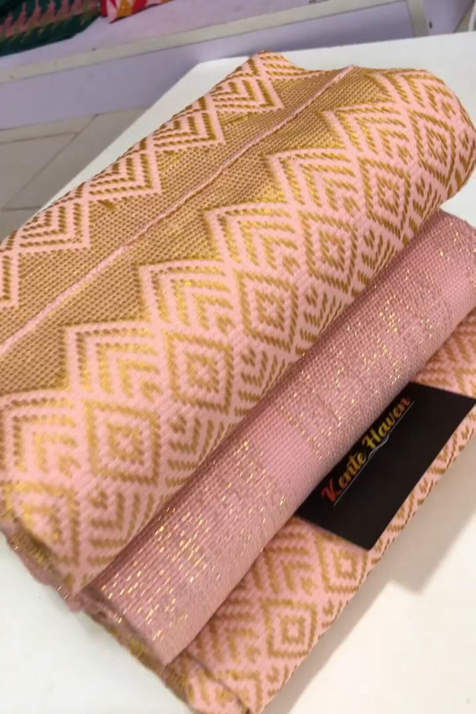 Kente Haven Pink Fashion Hand Weaved Kente Cloth KH135
